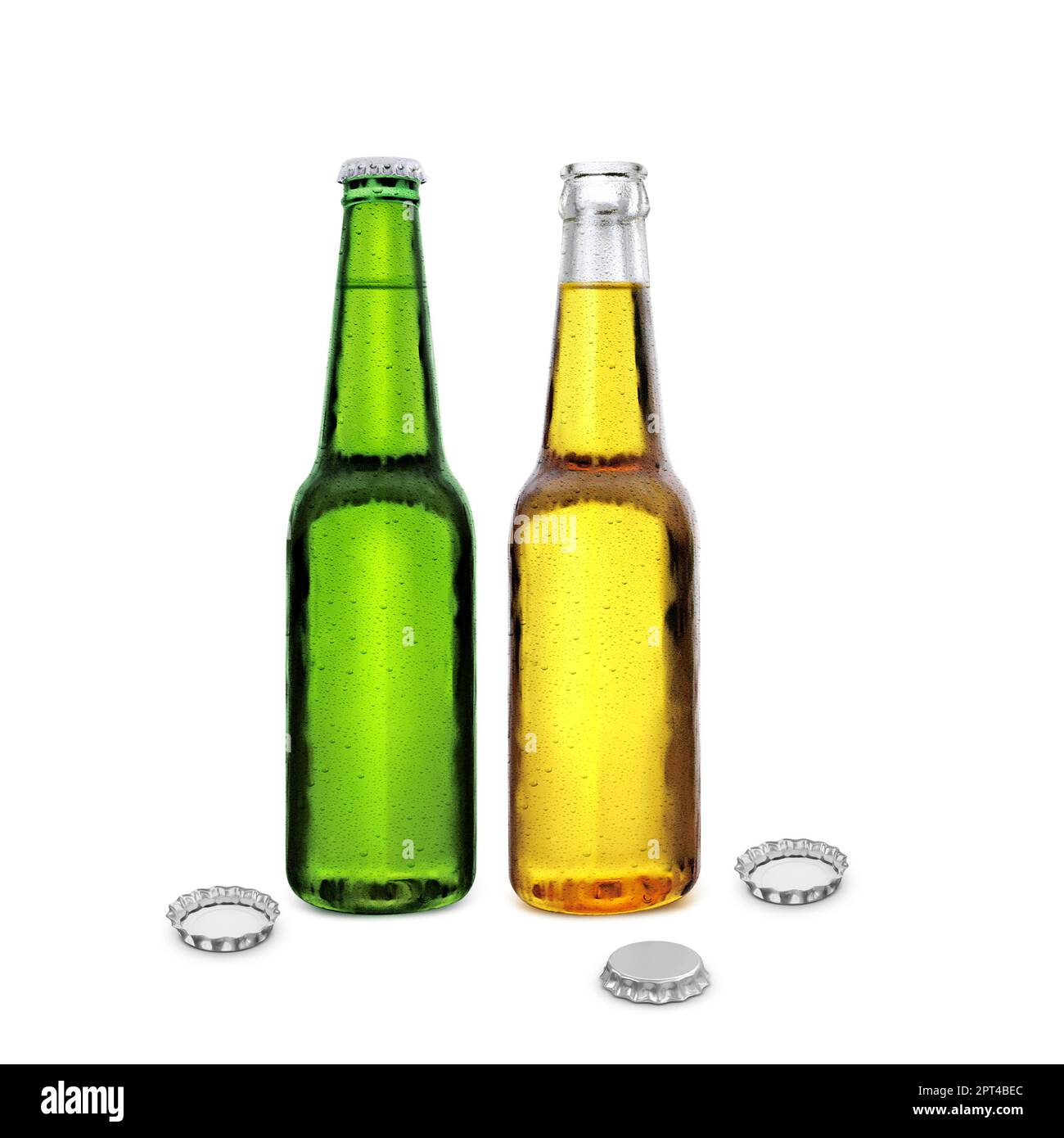 open and closed beer bottle isolated on white background. 3d render ...