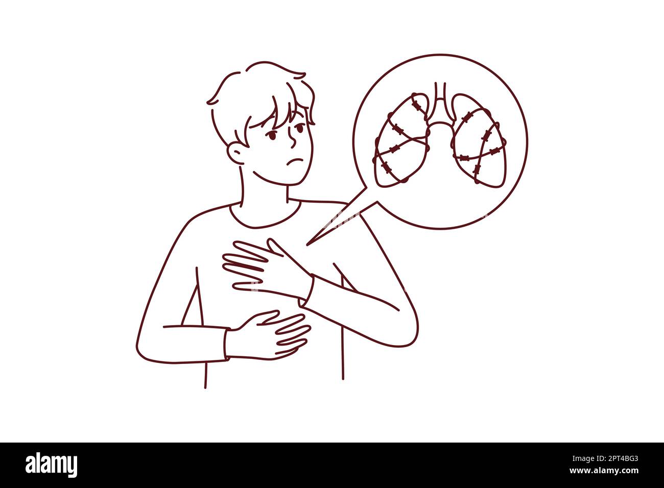 Unhealthy man suffer from lungs disease need medical help. Unwell male ...