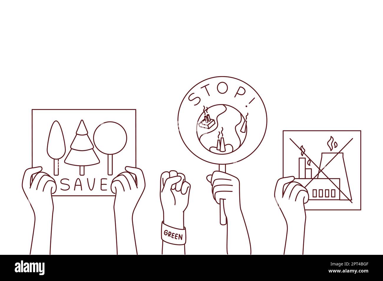 Hands of people showing posters and placards for planet protection ...