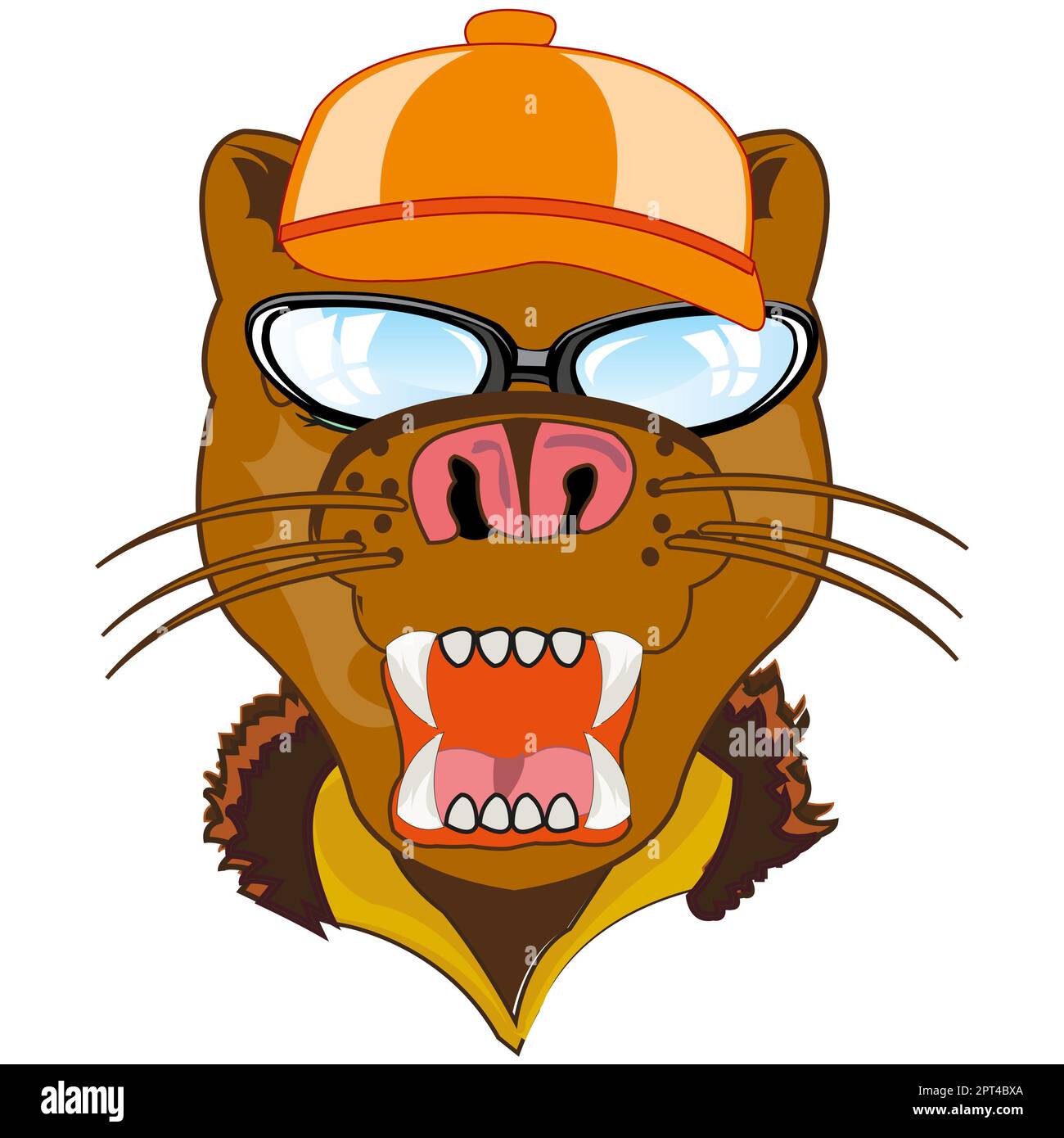 Cartoon of the portrait of the wildlife puma bespectacled and cap Stock ...