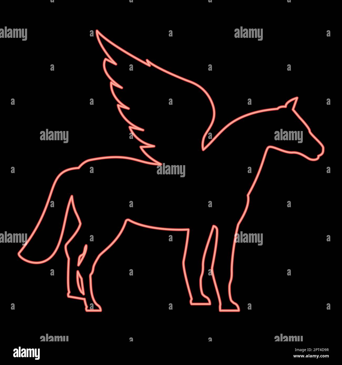 Neon pegasus Winged horse silhouette Mythical creature Fabulous animal icon black color vector ...