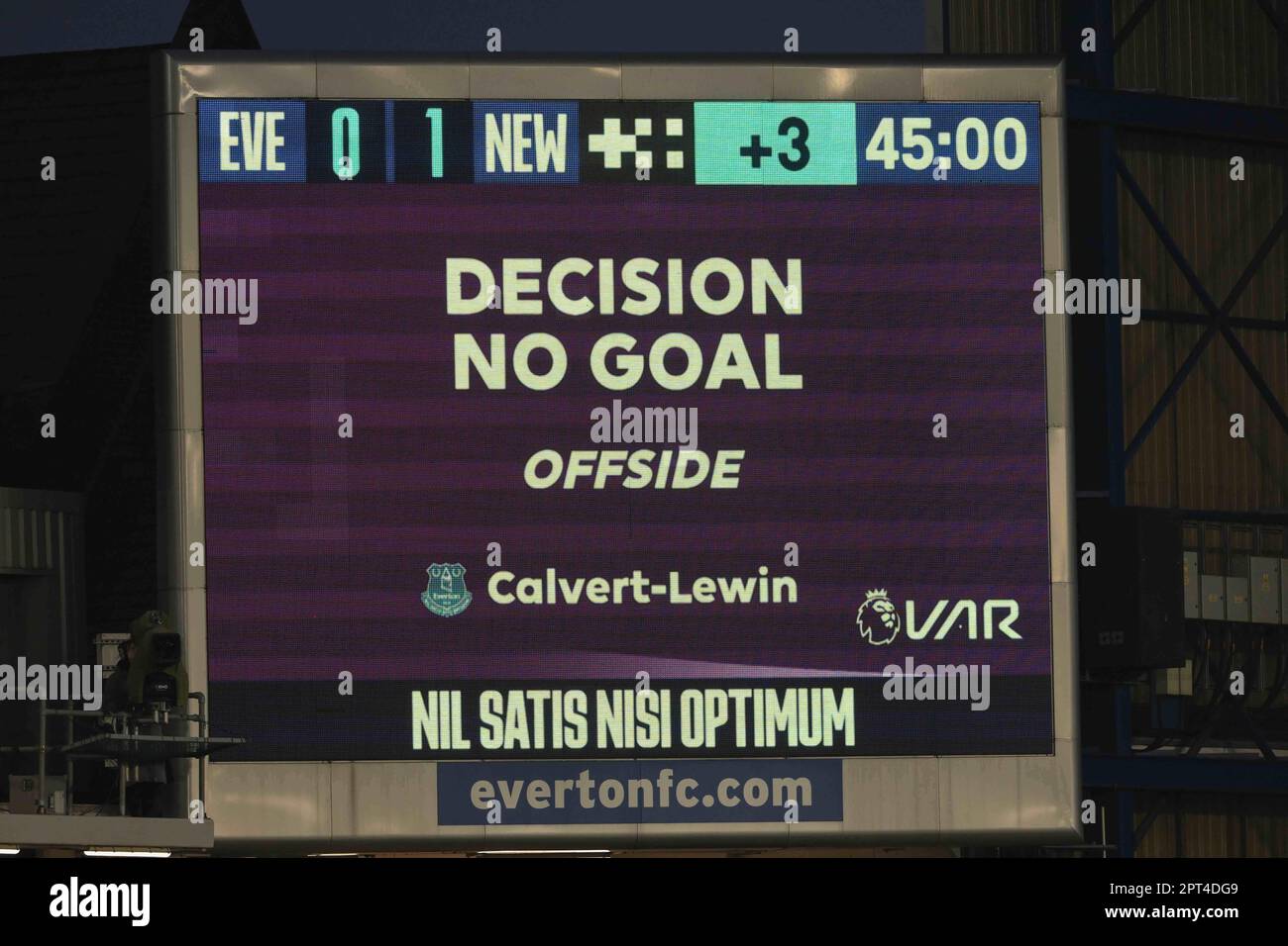 The big screen displays the VAR decision to disallow the goal to make 1 ...