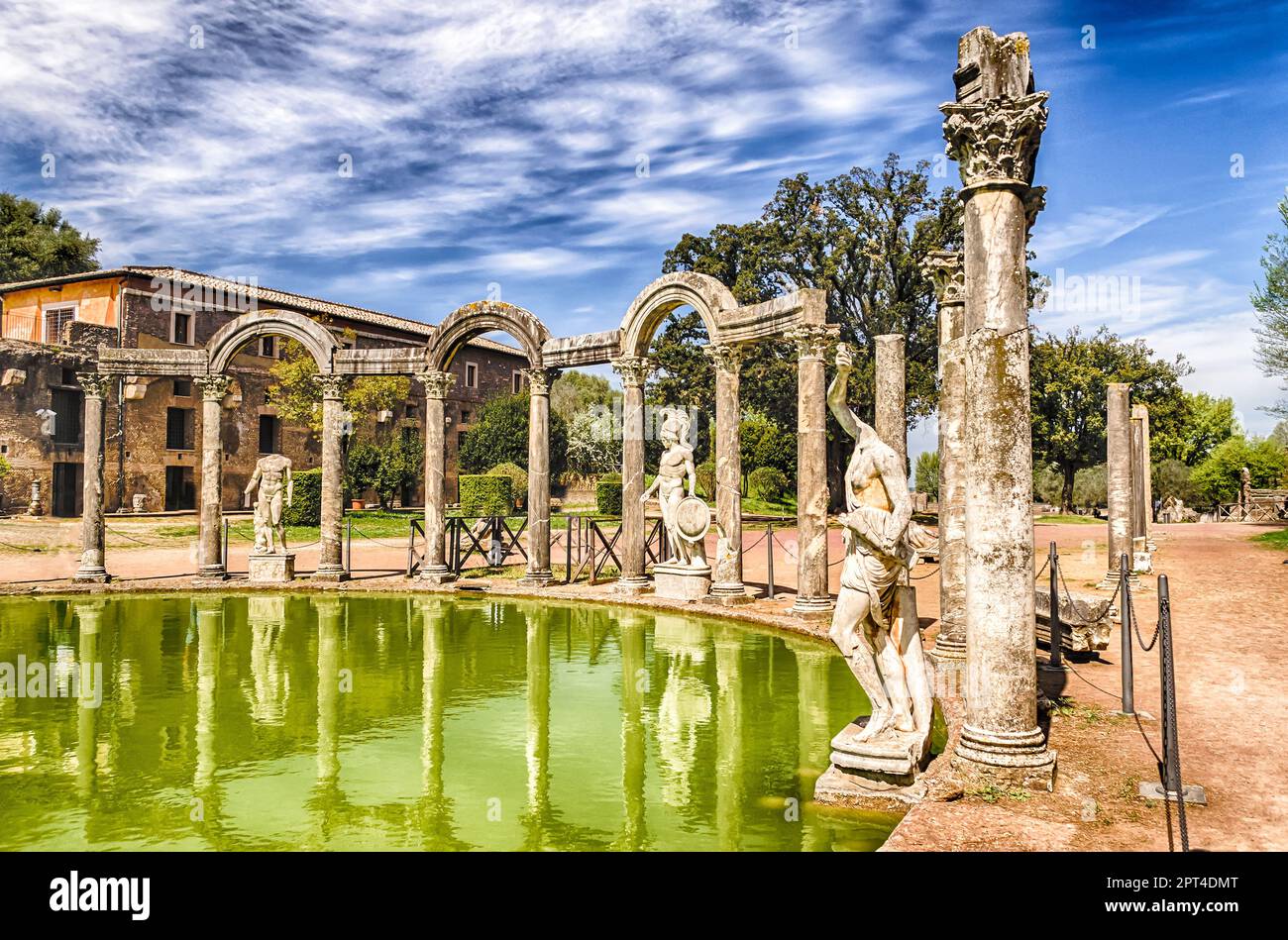 The ancient pool called Canopus, surrounded by greek sculptures in ...