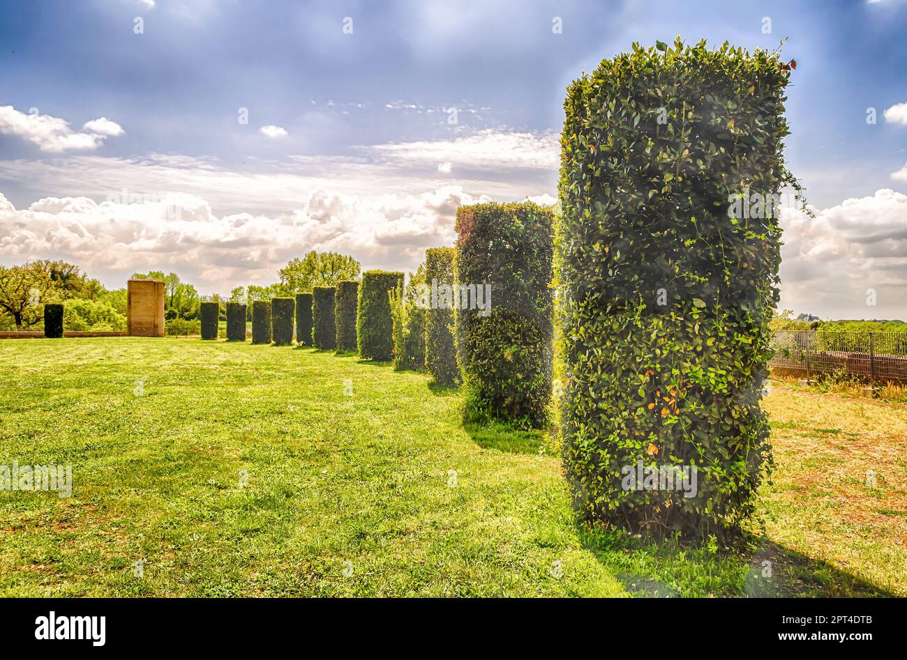 Garden with columns of bushes in a row, inside Villa Adriana (Hadrian's ...