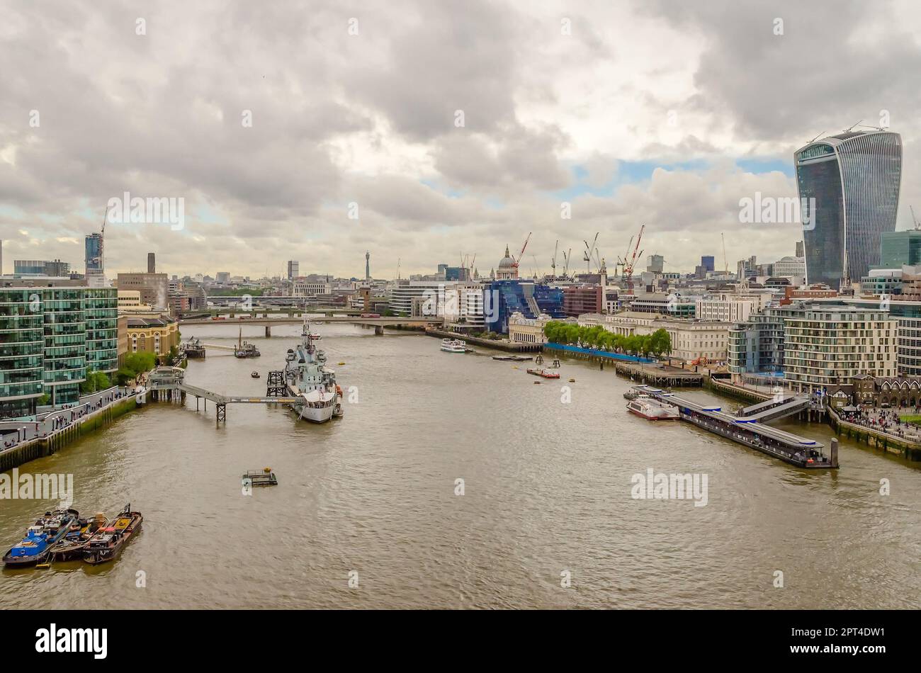Aerial view over the Thames River from Tower Bridge, London, UK Stock ...