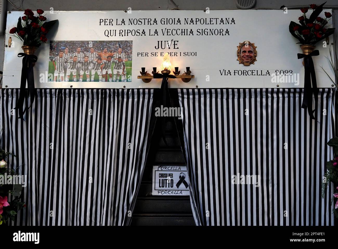 Napoli, Italy. 27th Apr, 2023. Representation of a plaque depicting the ...