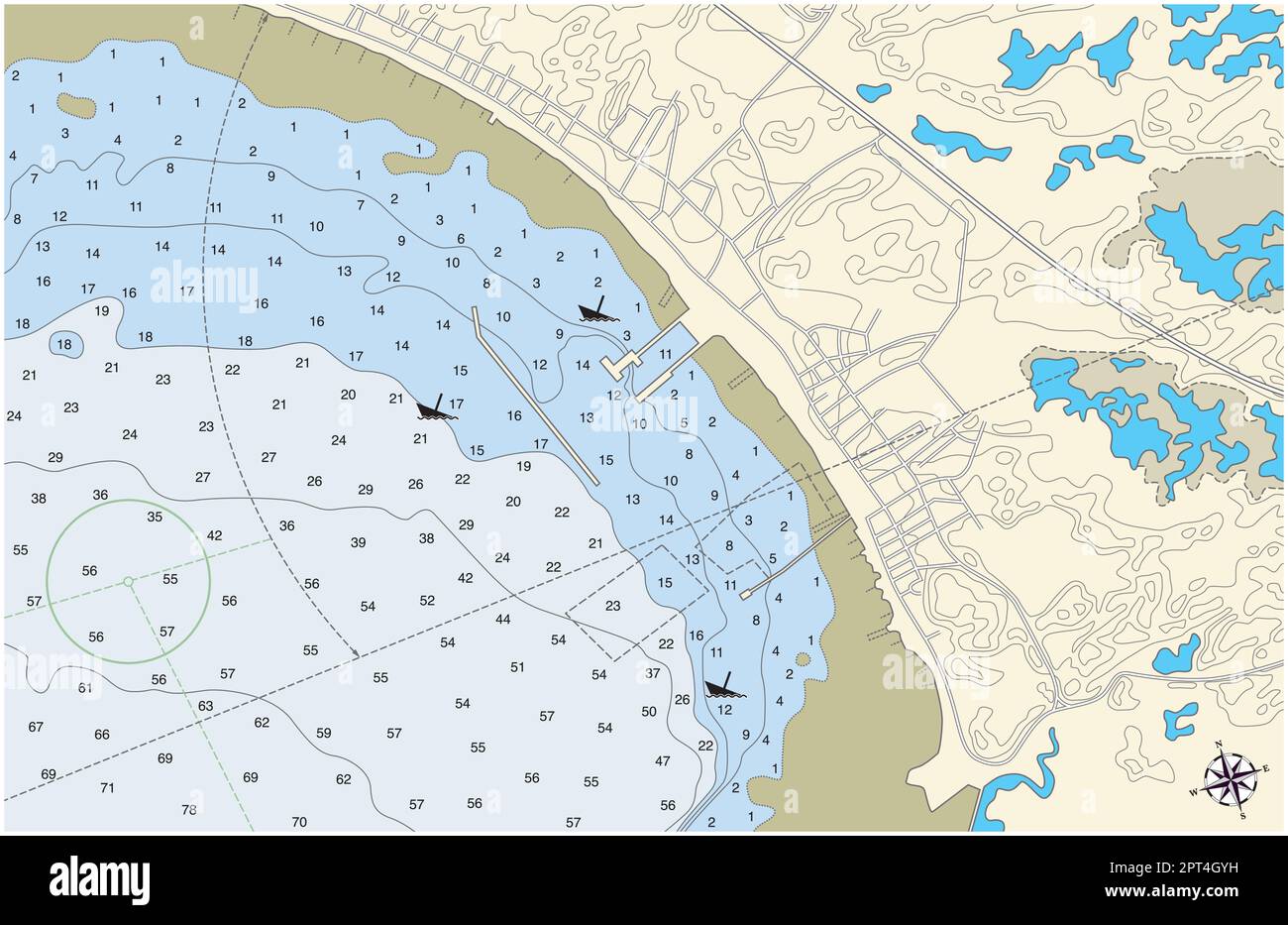 Imaginary nautical map with illustrated depiction of the coast Stock ...