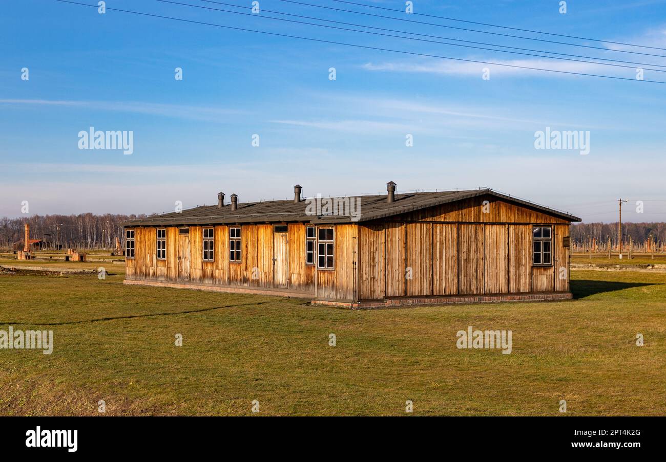 A picture of a barracks building in the Auschwitz II Birkenau Memorial ...