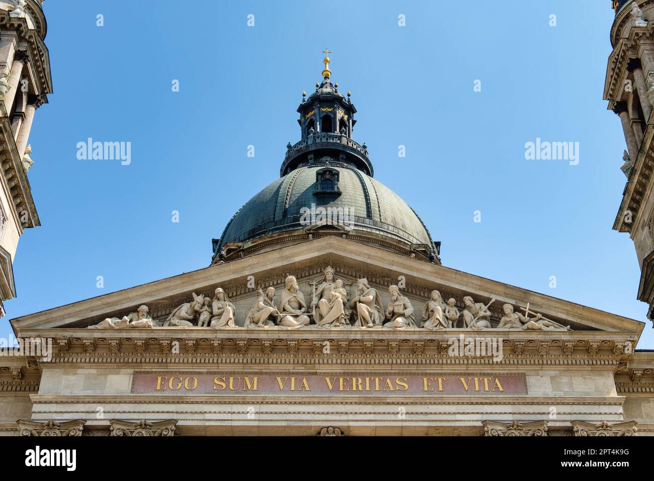 St. Stephen's Basilica - the dome and tympanum with the bas-relief of ...