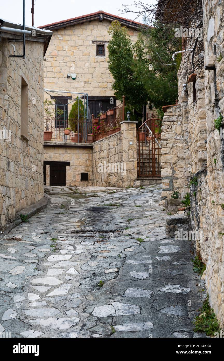 Lofou, Limassol District, Cyprus, March 24, 2023 - Traditional narrow ...