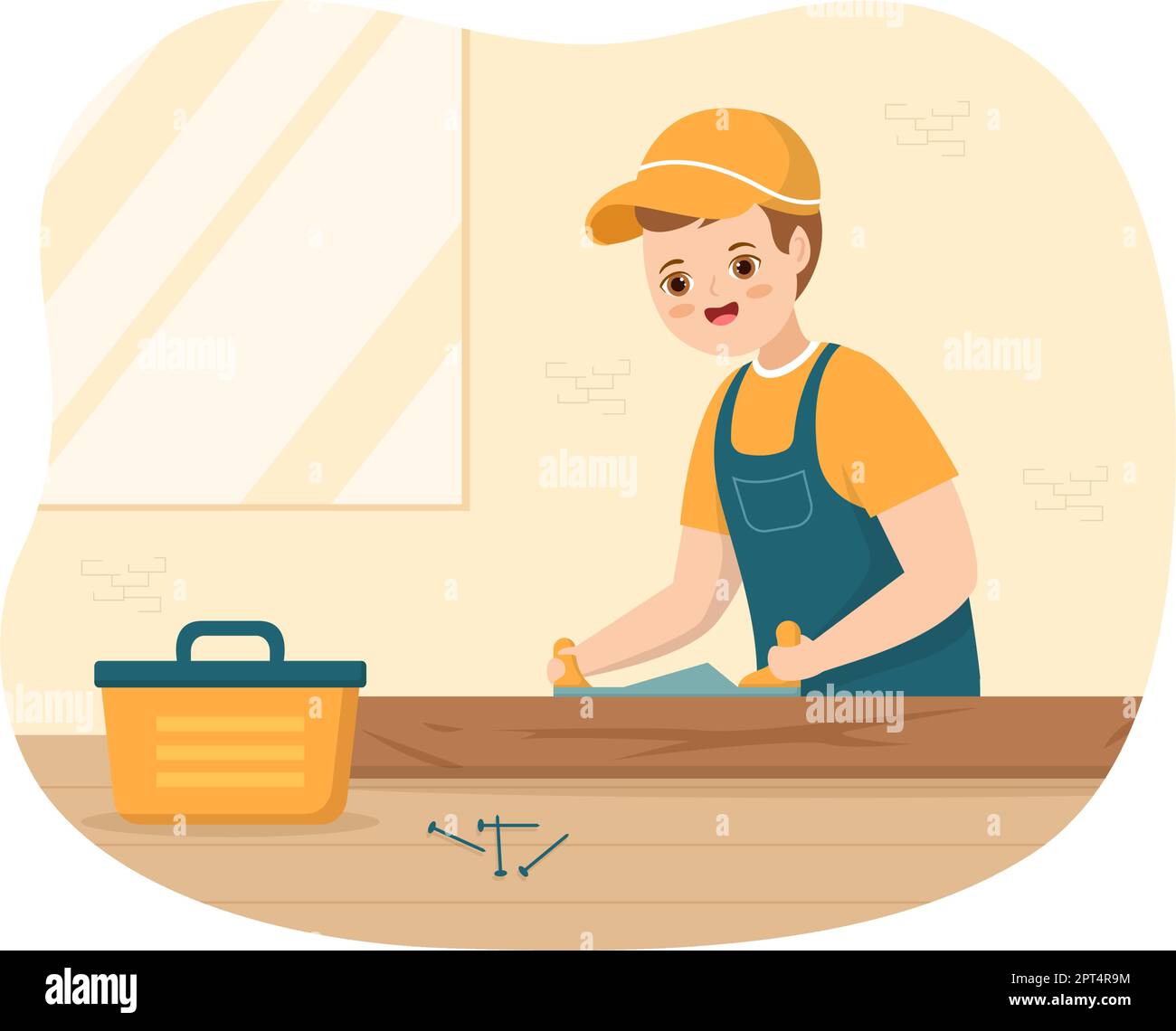 Woodworking with Wood Cutting by Modern Craftsman and Worker using ...