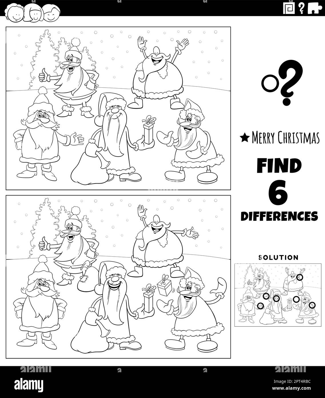 differences game with Santas on Christmas coloring page Stock Vector ...