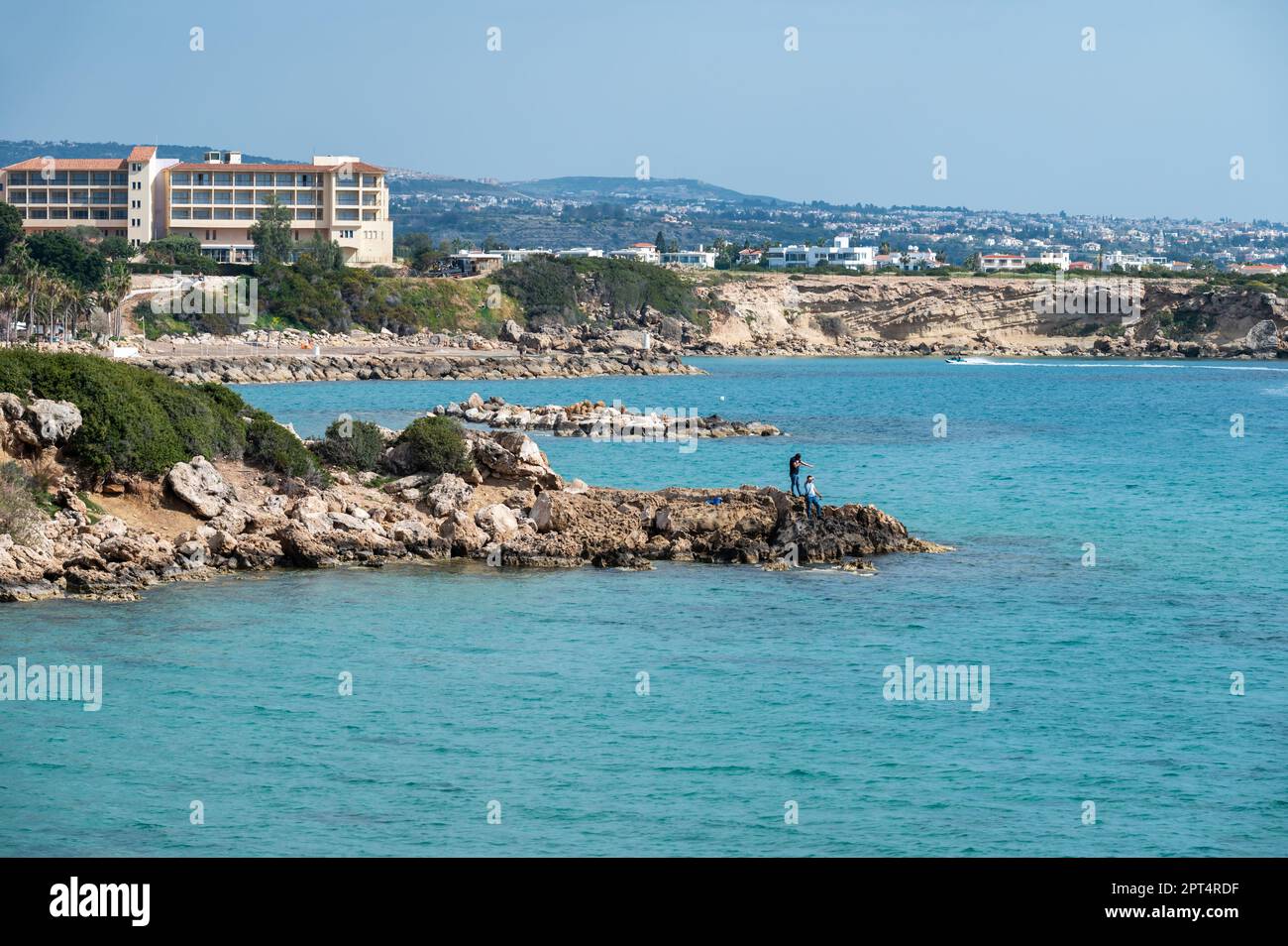 Coral Bay, Cyprus, March 25, 2023 - View over the turquoise water and ...