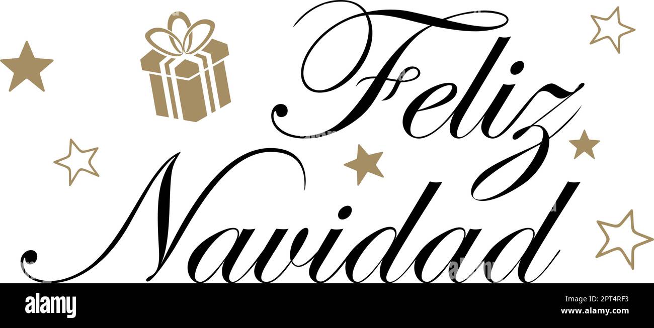 Feliz Navidad. Spanish Christmas greetings in gold and black as vector ...