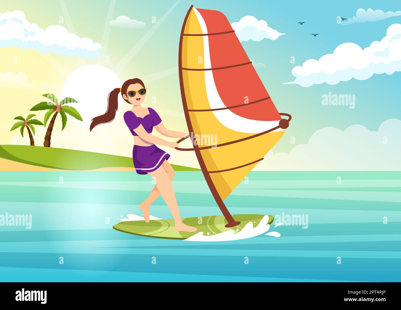 Windsurfing with the Person Standing on the Sailing Boat and Holding ...