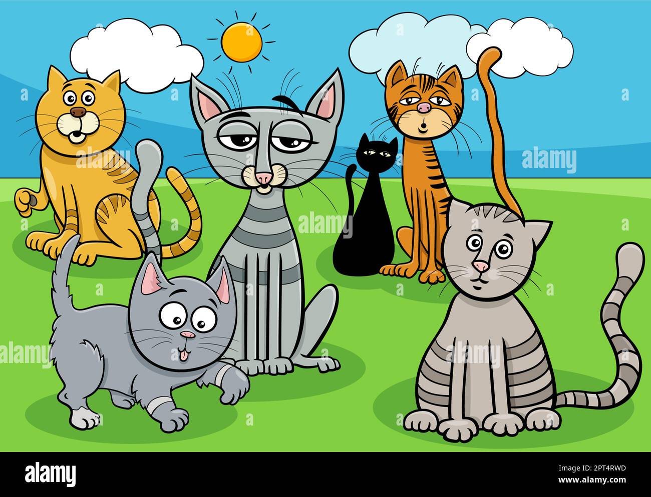 cats and kittens animals group cartoon illustration Stock Vector Image ...