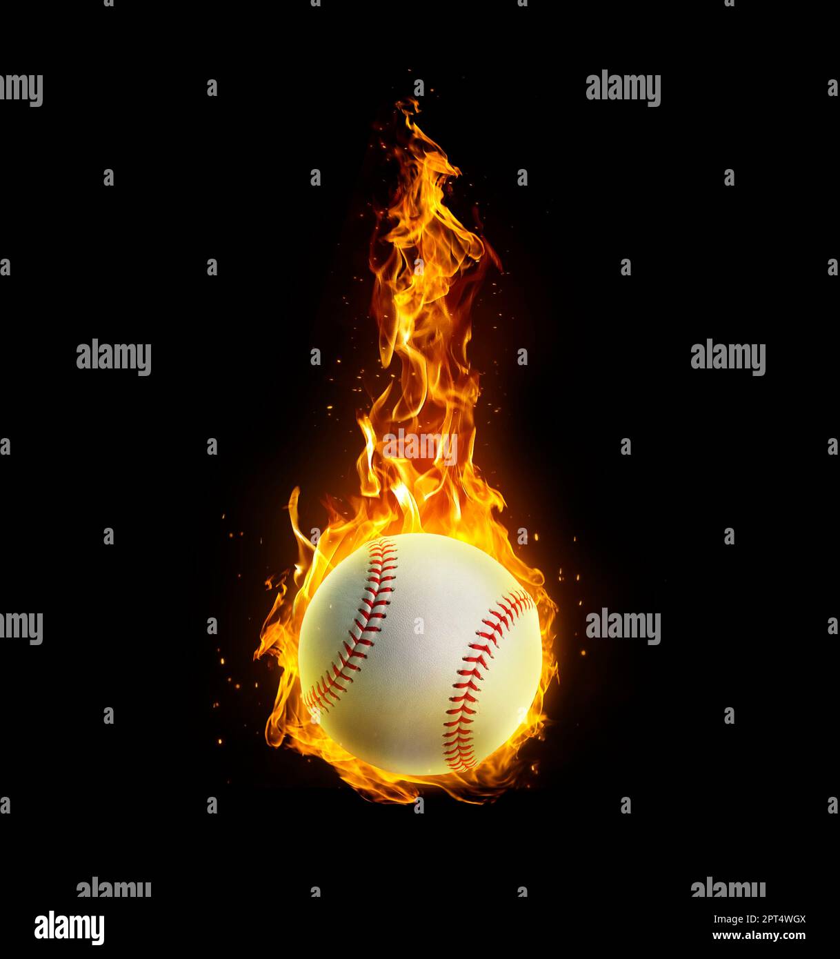 Baseball, on fire on black background Stock Photo - Alamy