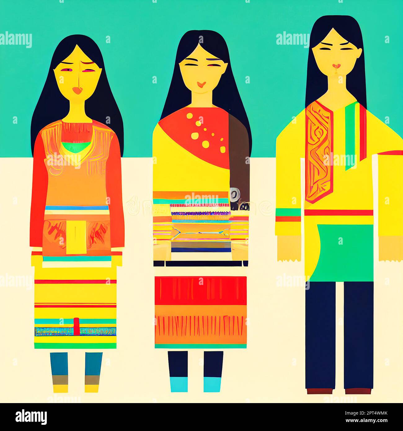 color image of ethnic group people illustration Stock Photo - Alamy
