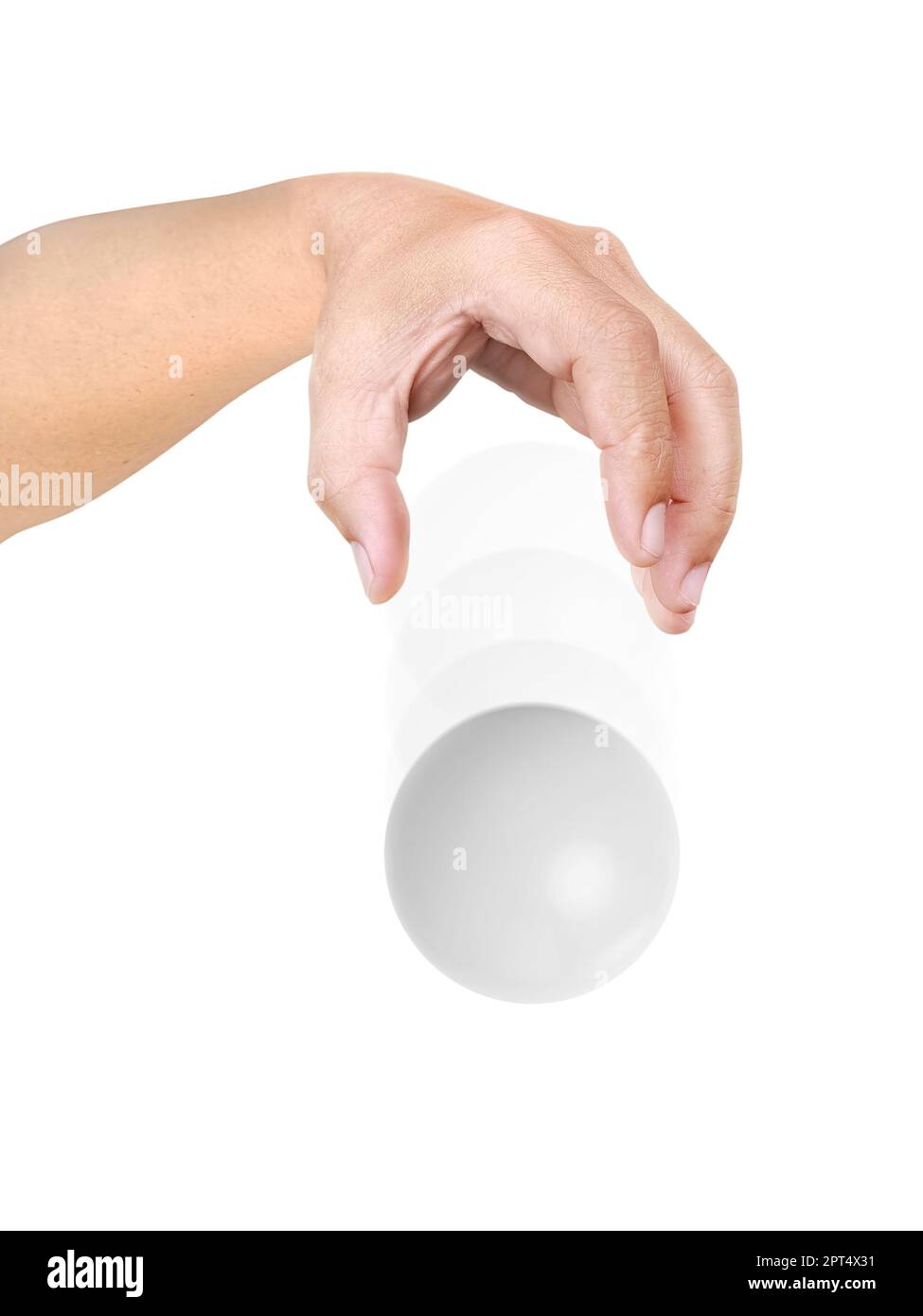Sphere in hand falling isolated on white background Stock Photo - Alamy