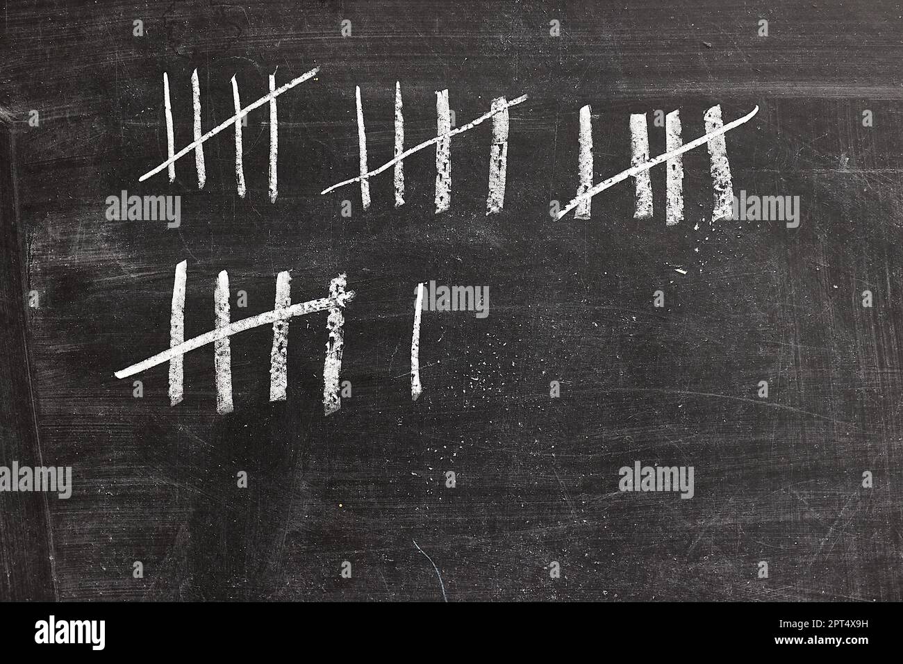 Counting tally marks with chalk, groups of five strikes Stock Photo - Alamy