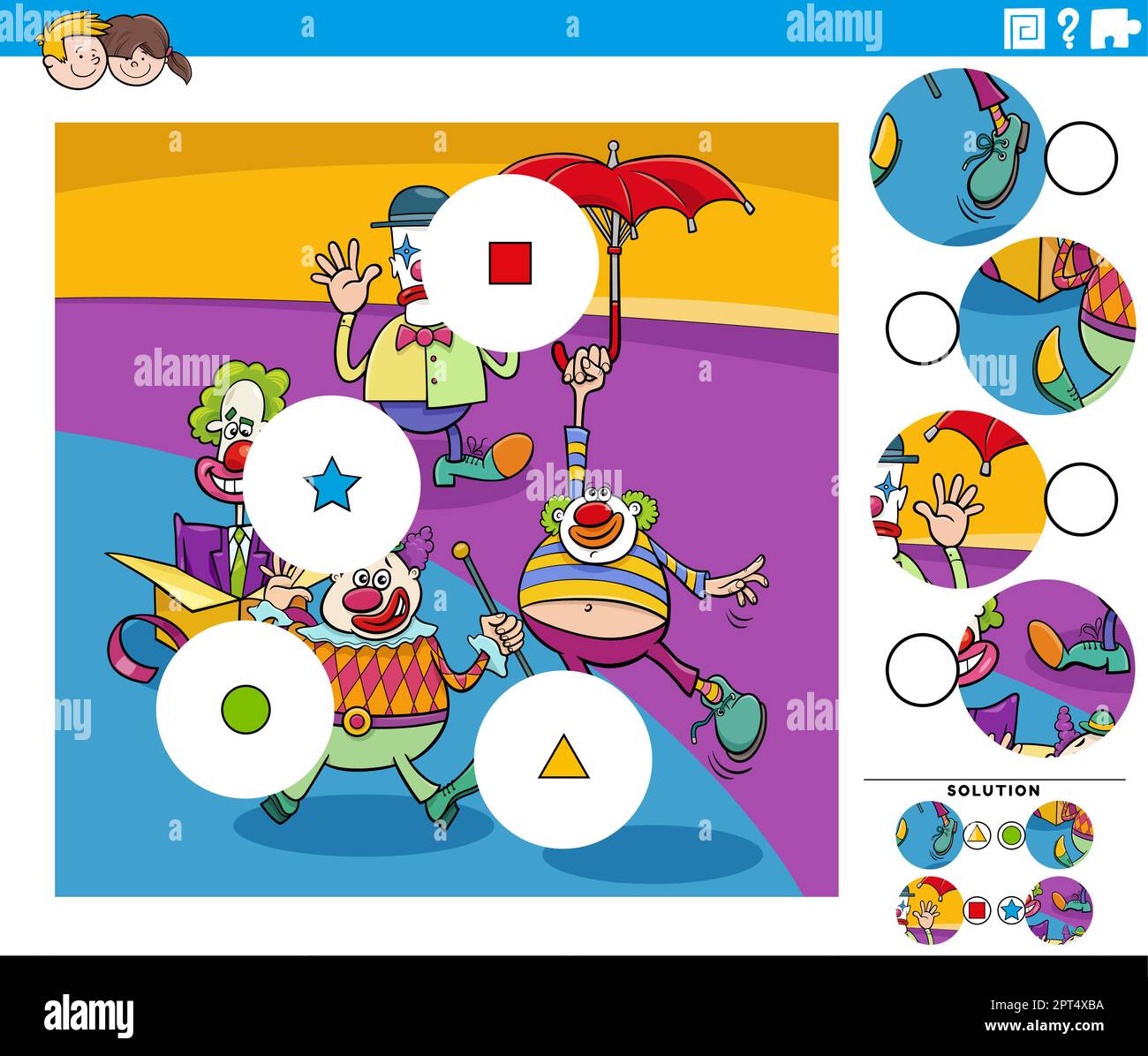 match pieces game with cartoon clowns characters Stock Vector Image ...