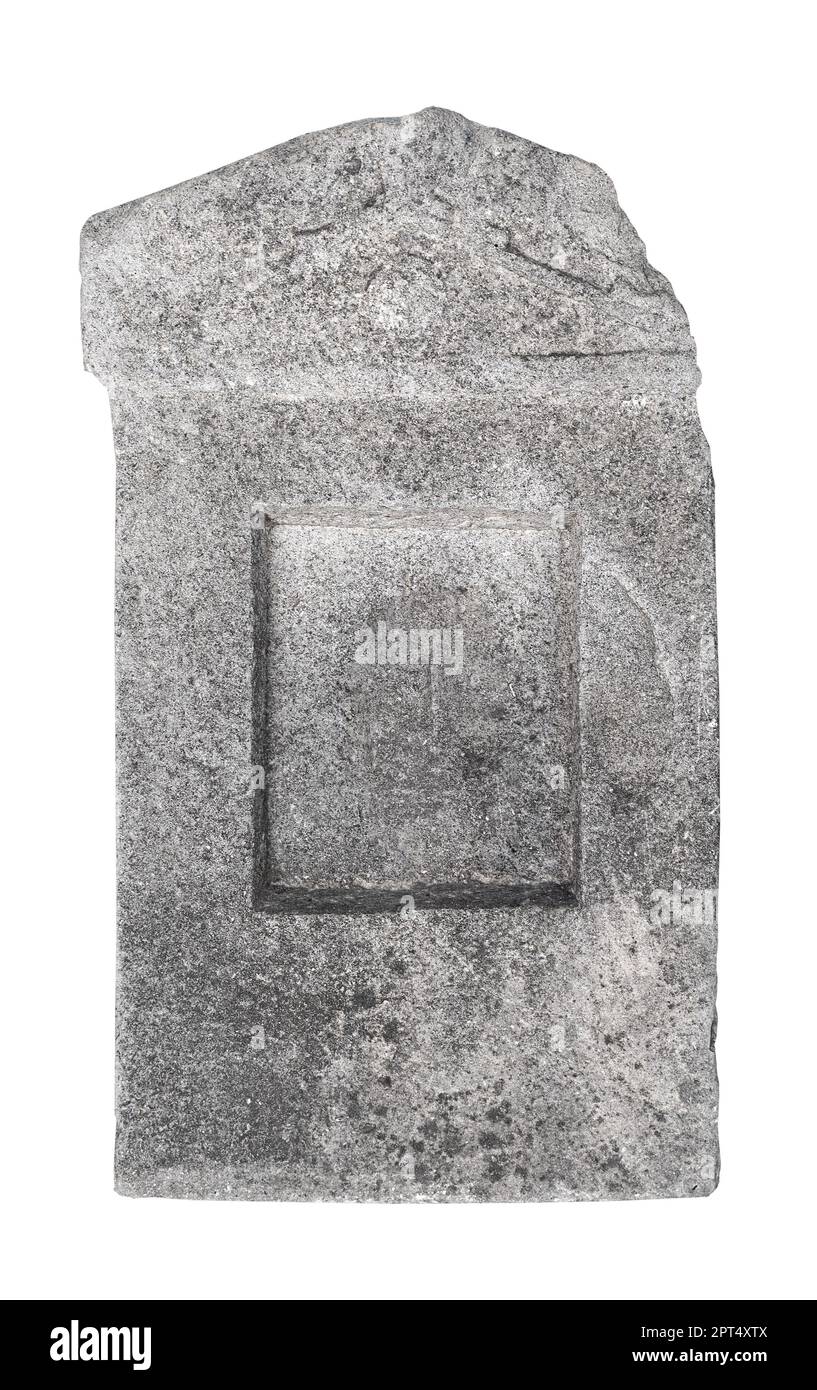 front view closeup of fragment of empty antique large square plaque of ...