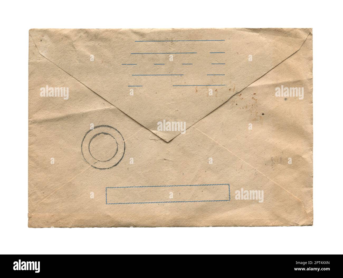 front view closeup of blank old aged vintage closed letter paper ...