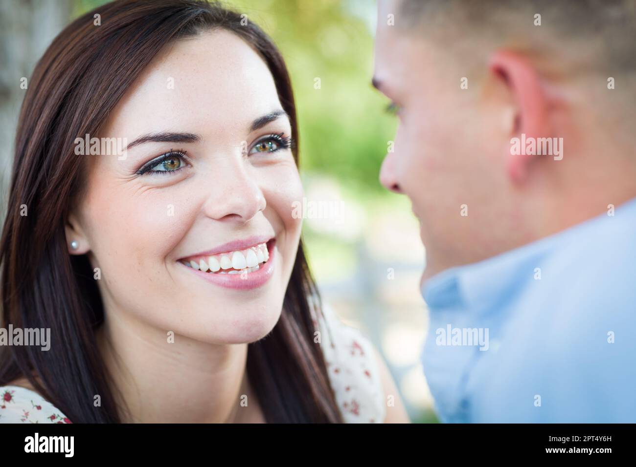Happy Romantic Caucasian Couple Portrait in the Park Stock Photo - Alamy