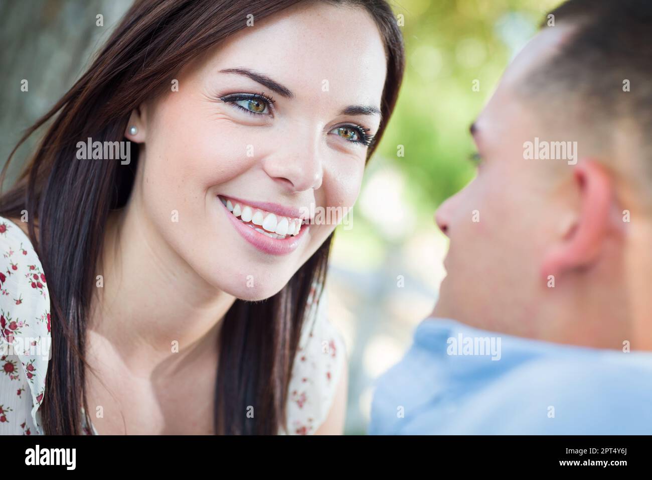 Happy Romantic Caucasian Couple Portrait in the Park Stock Photo - Alamy