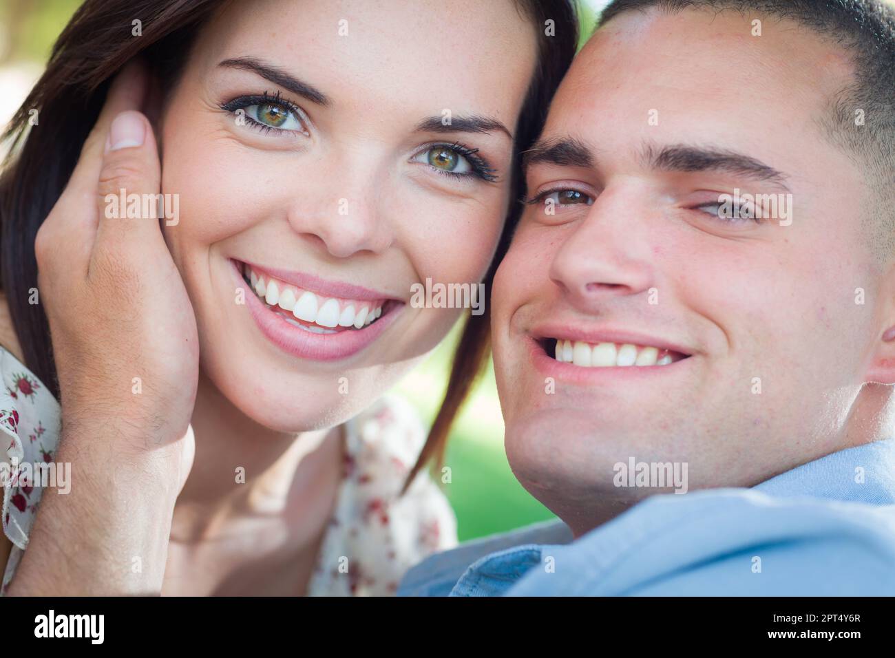 Happy Romantic Caucasian Couple Portrait in the Park Stock Photo - Alamy