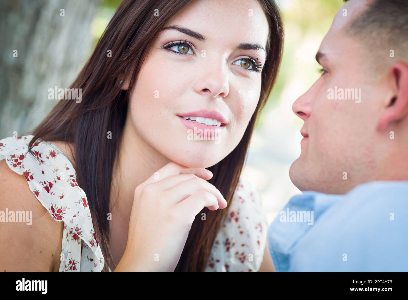 Happy Romantic Caucasian Couple Portrait in the Park Stock Photo - Alamy