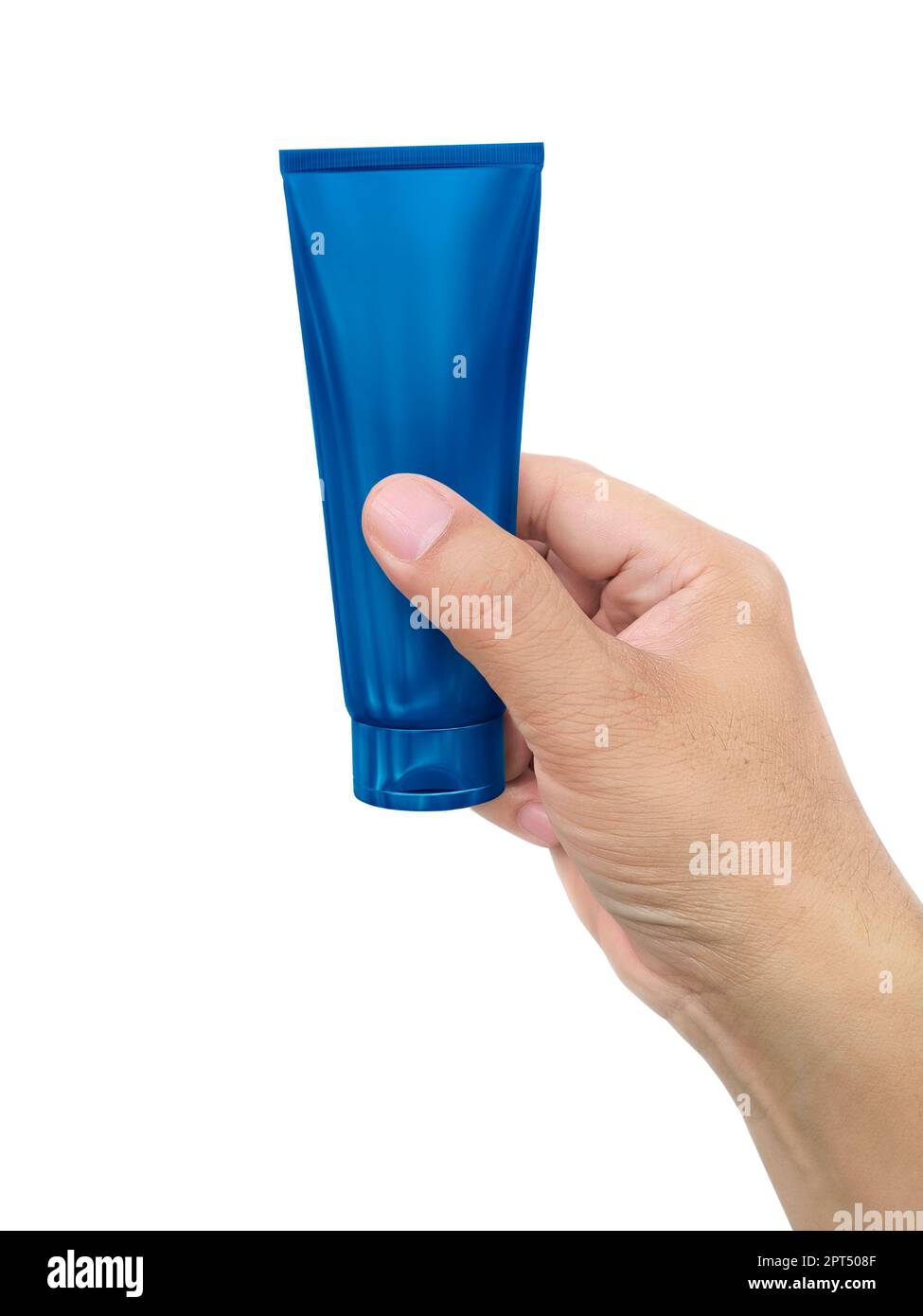 Hand holding Cosmetic plastic tube isolated on white background Stock ...