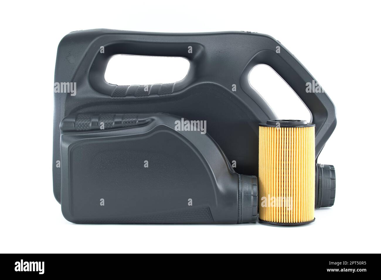 Car oil filter and motor oil containers isolated on a white background ...