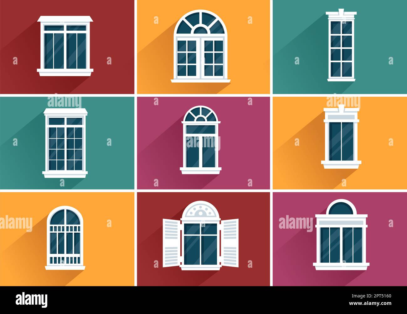 House Architecture with Set of Doors and Windows Various Shapes, Colors ...