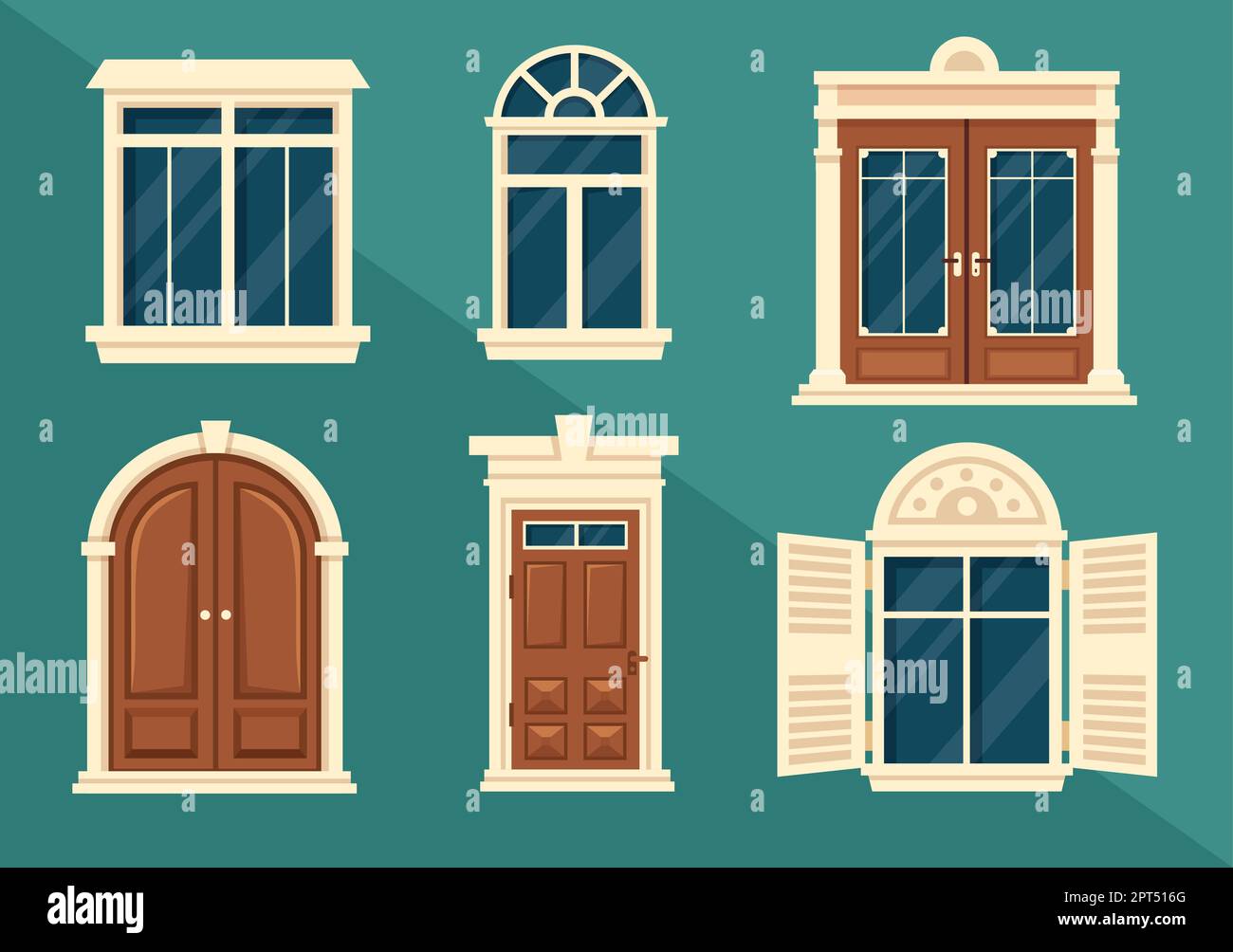 House Architecture with Set of Doors and Windows Various Shapes, Colors ...