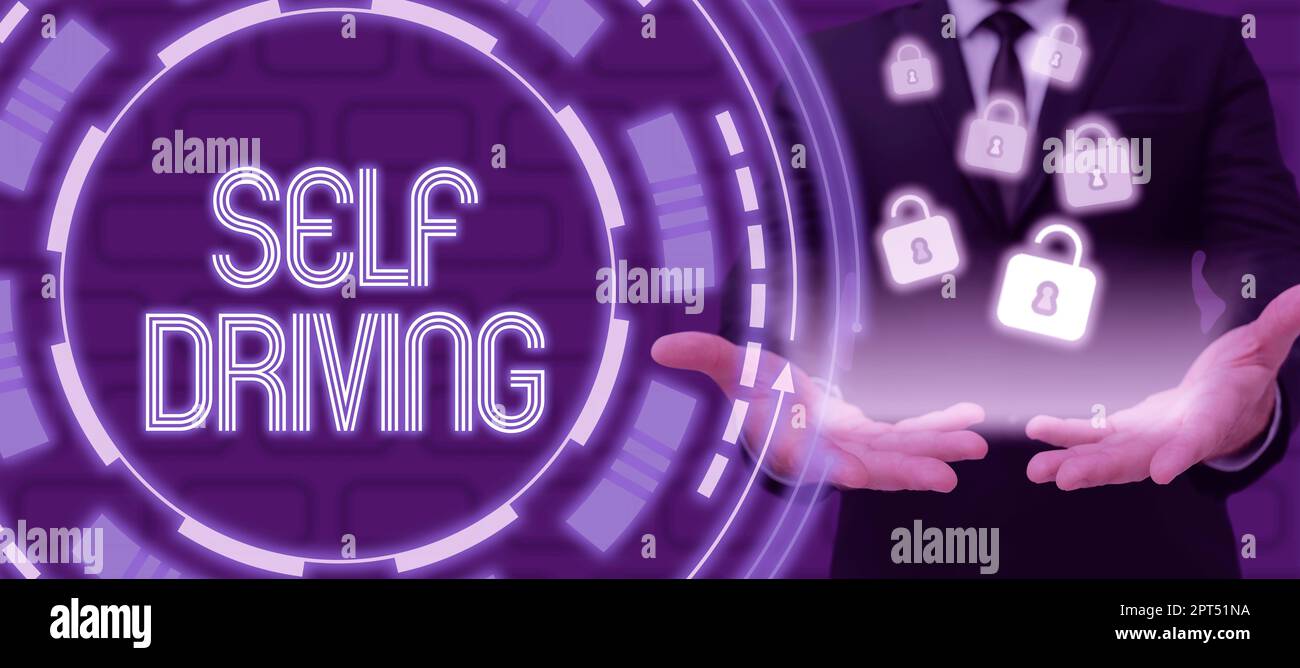 Handwriting text Self Driving, Concept meaning Autonomous vehicle ...
