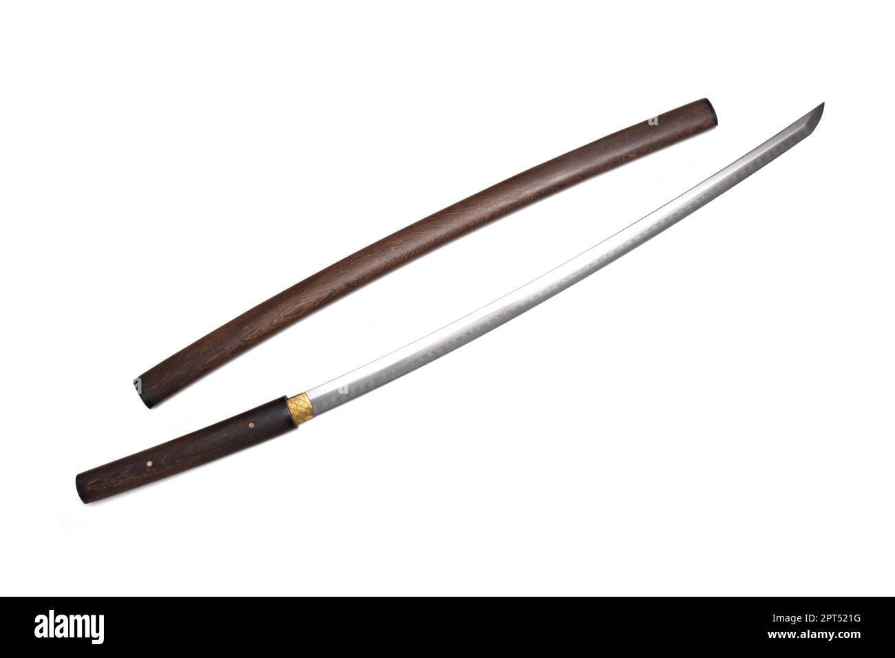 Japanese sword show blade with wooden scabbard isolated in white ...