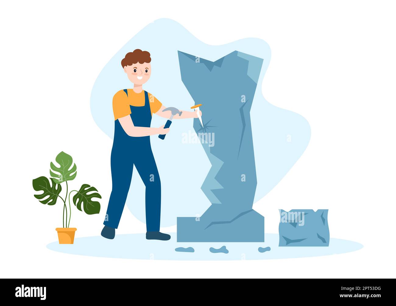 a Sculptor is Carving Sculpture to Form a Work and Will be on Display ...