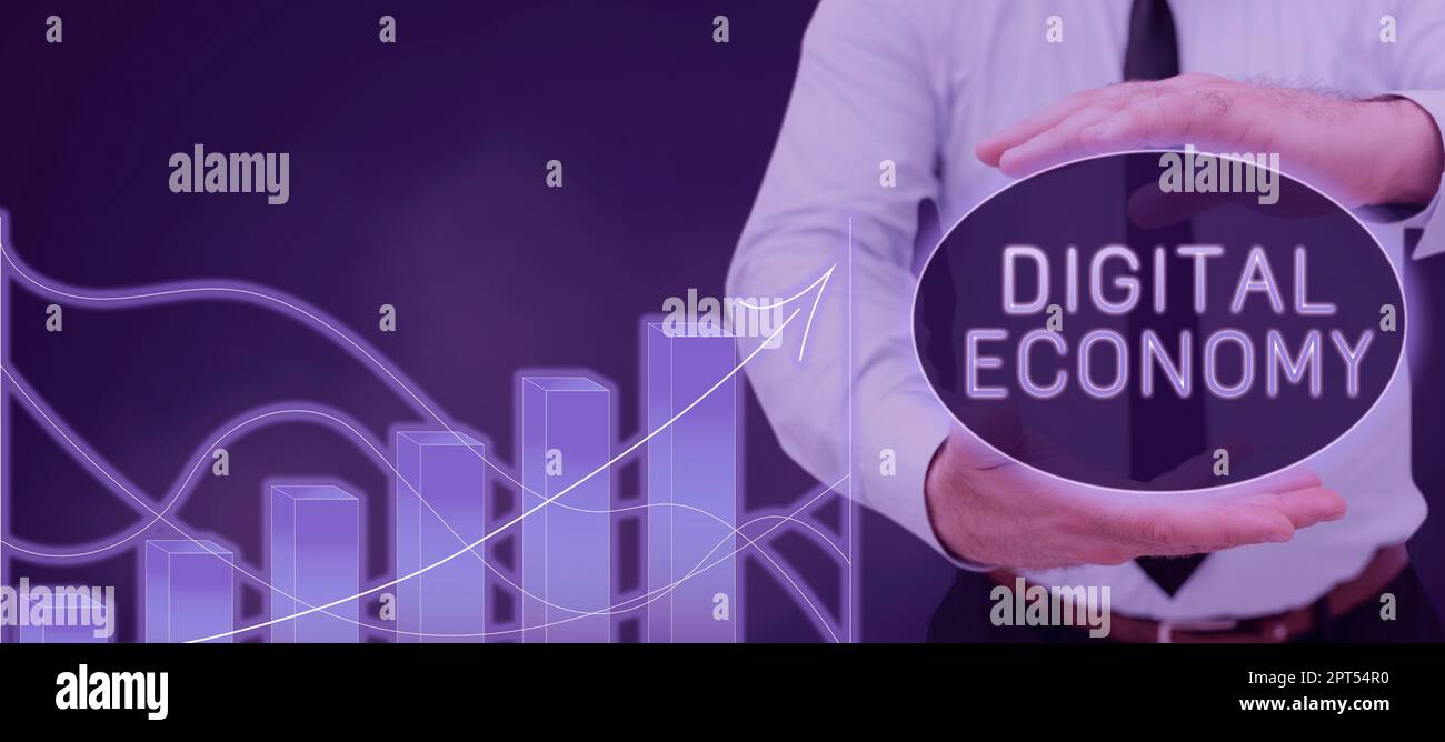 Hand writing sign Digital Economy, Word Written on advancement of ...