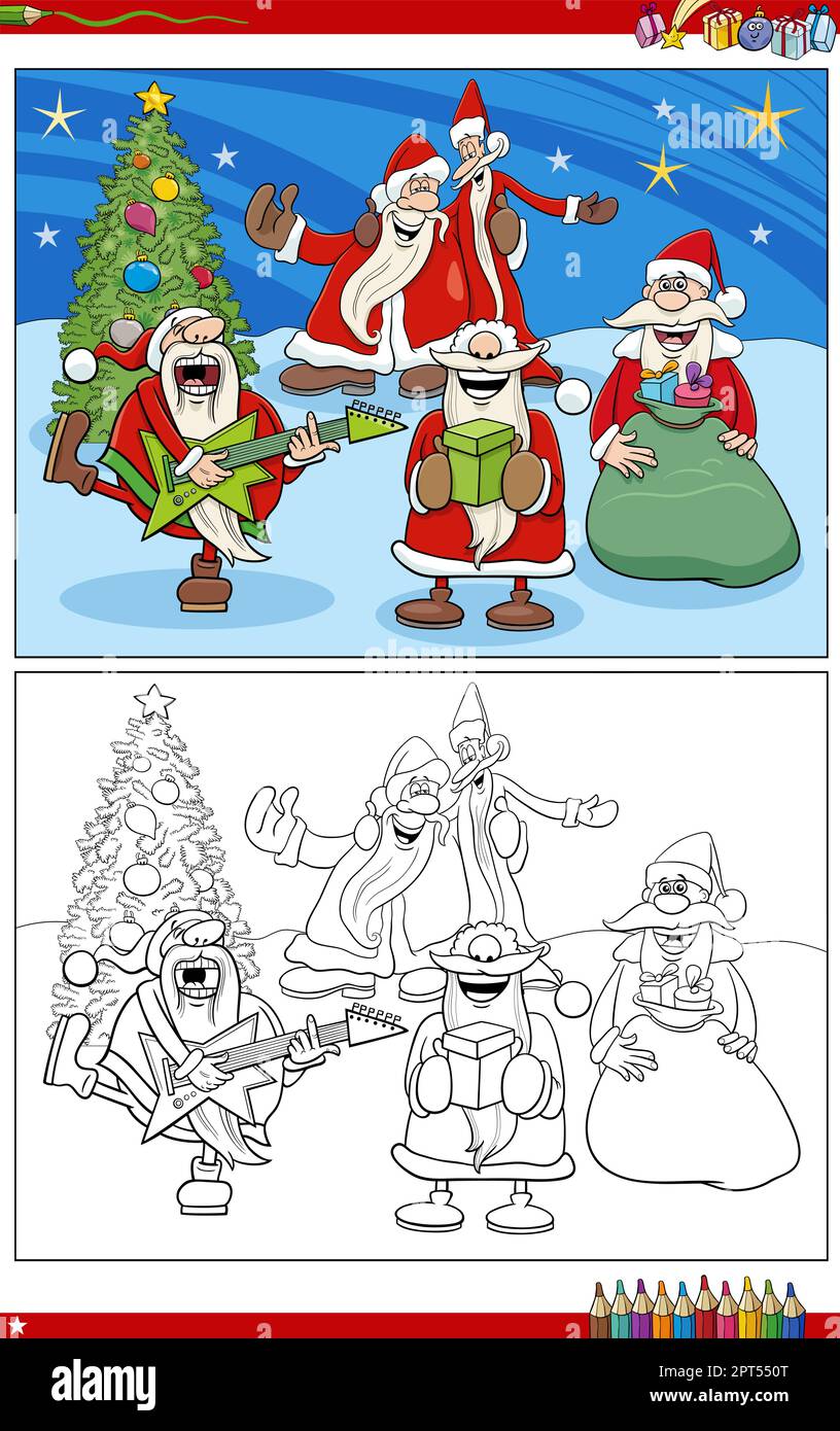 cartoon Santa Clauses on Christmas coloring page Stock Vector Image ...