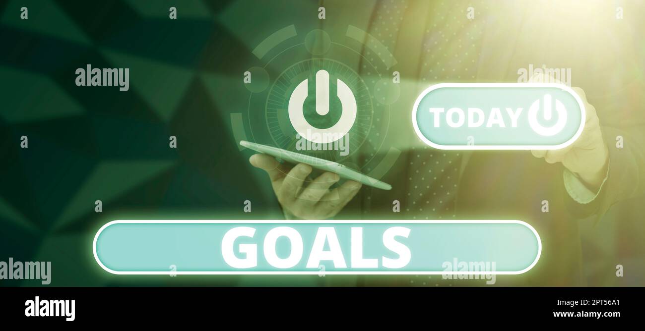 Hand writing sign Goals, Business approach desired result that person ...