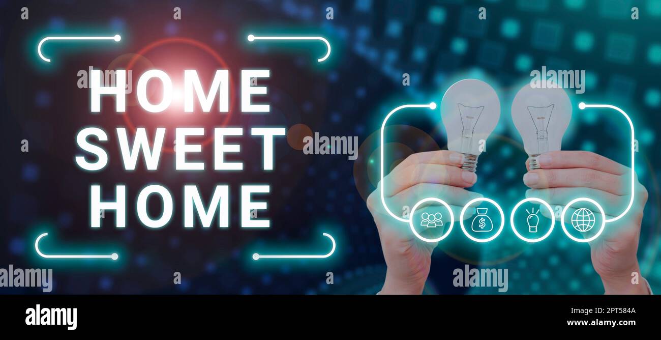 Text caption presenting Home Sweet Home, Word for Welcome back ...