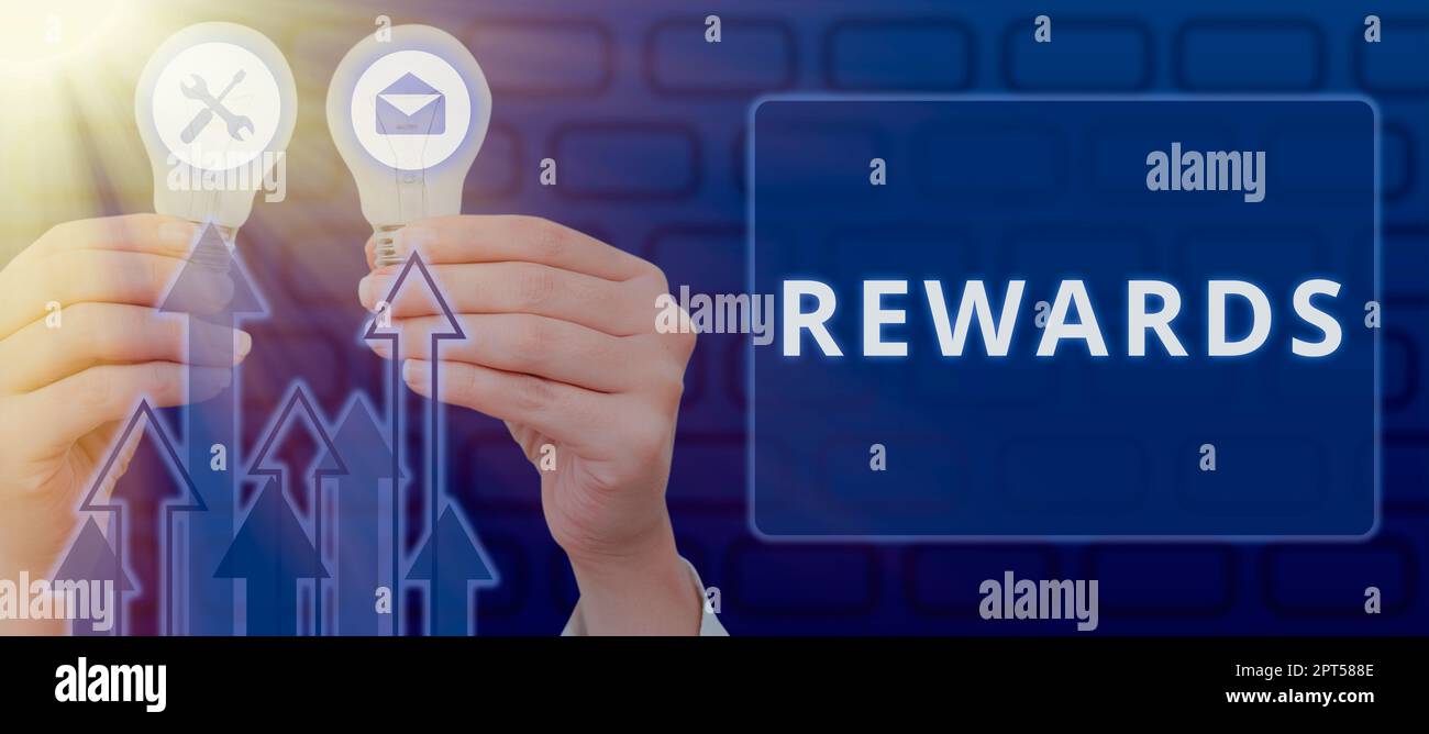 Text caption presenting Rewards, Concept meaning certain number or ...