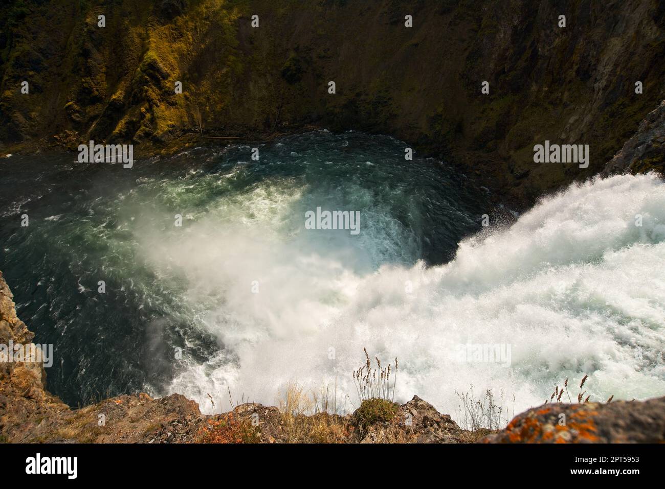 Above the brink of Upper Falls, Yellowstone River, in Yellowstone ...