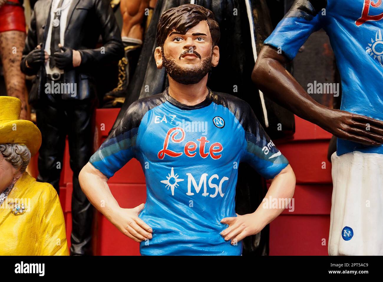 Napoli, Italy. 27th Apr, 2023. Statuette depicting the Napoli player ...