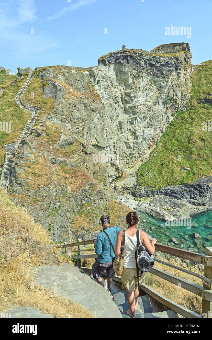 Pathway to upper mainland courtyard of Tintagel Castle, (legendary birthplace of King Arthur ...