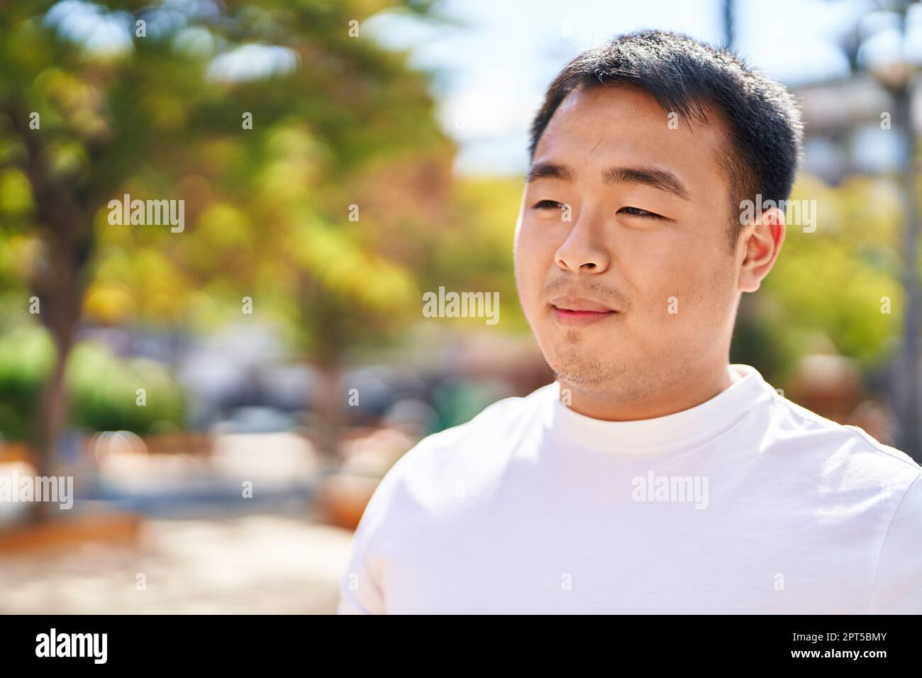 Young chinese man smiling confident standing at park Stock Photo - Alamy