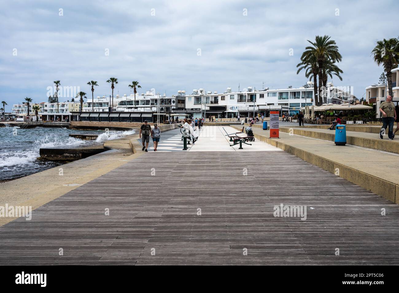 Paphos, Cyprus - March 27, 2023 - Wooden pier at the beach boulevard ...