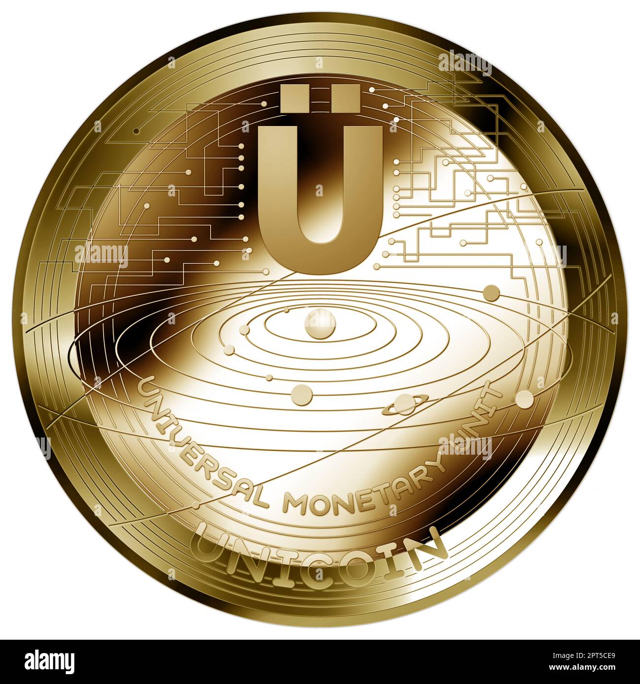 UNICOIN Universal Monetary Unit fantasy gold token, illustration Stock ...