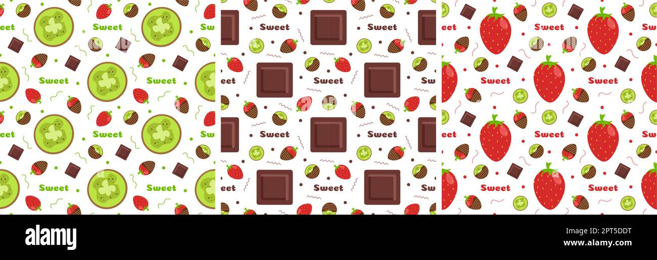 Set of Chocolate Seamless Pattern Design with Choco Decoration in ...
